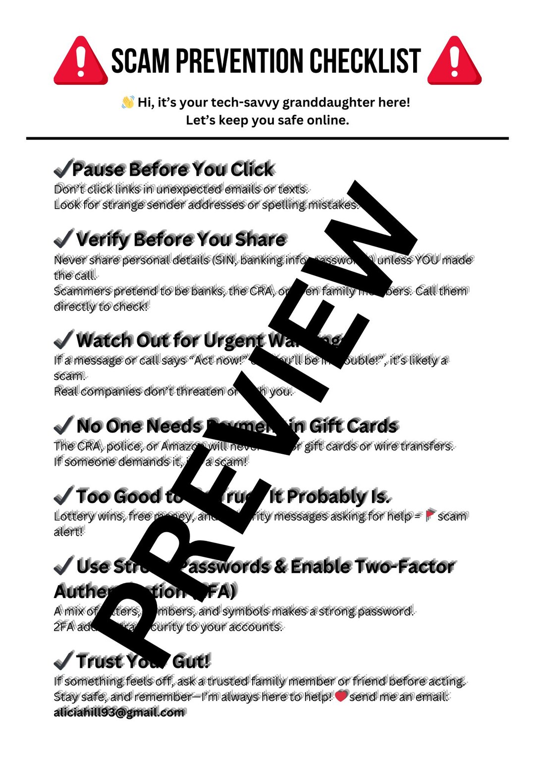 Scam Prevention Checklist for Seniors – Large Print, Easy-to-read ...