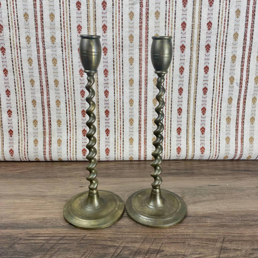 Brass Tapered Candlesticks, Barley Twist Candle Sticks, Twisted Stem ...