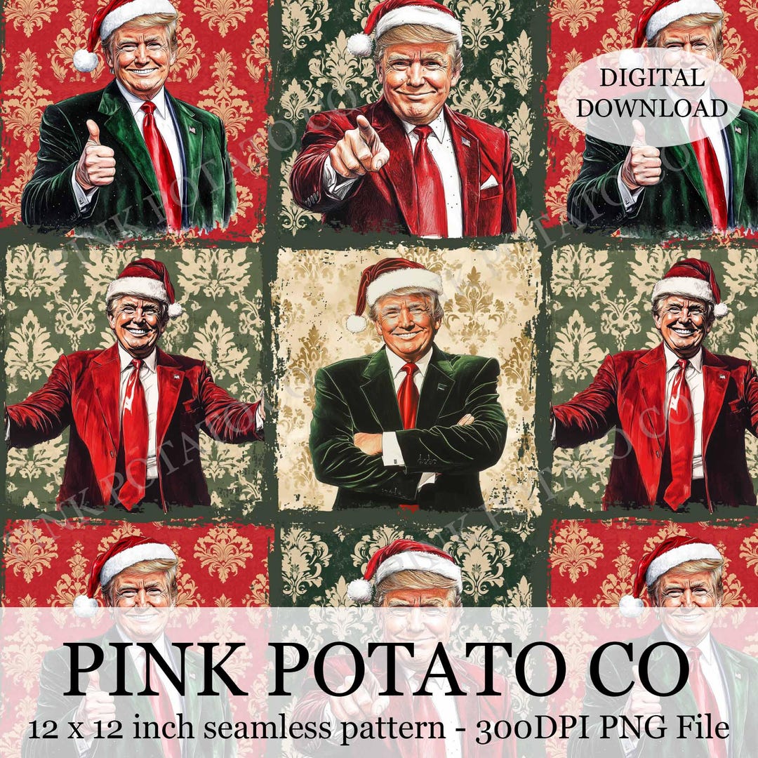 Vintage Christmas Trump Seamless, Santa's Favourite President Seamless ...