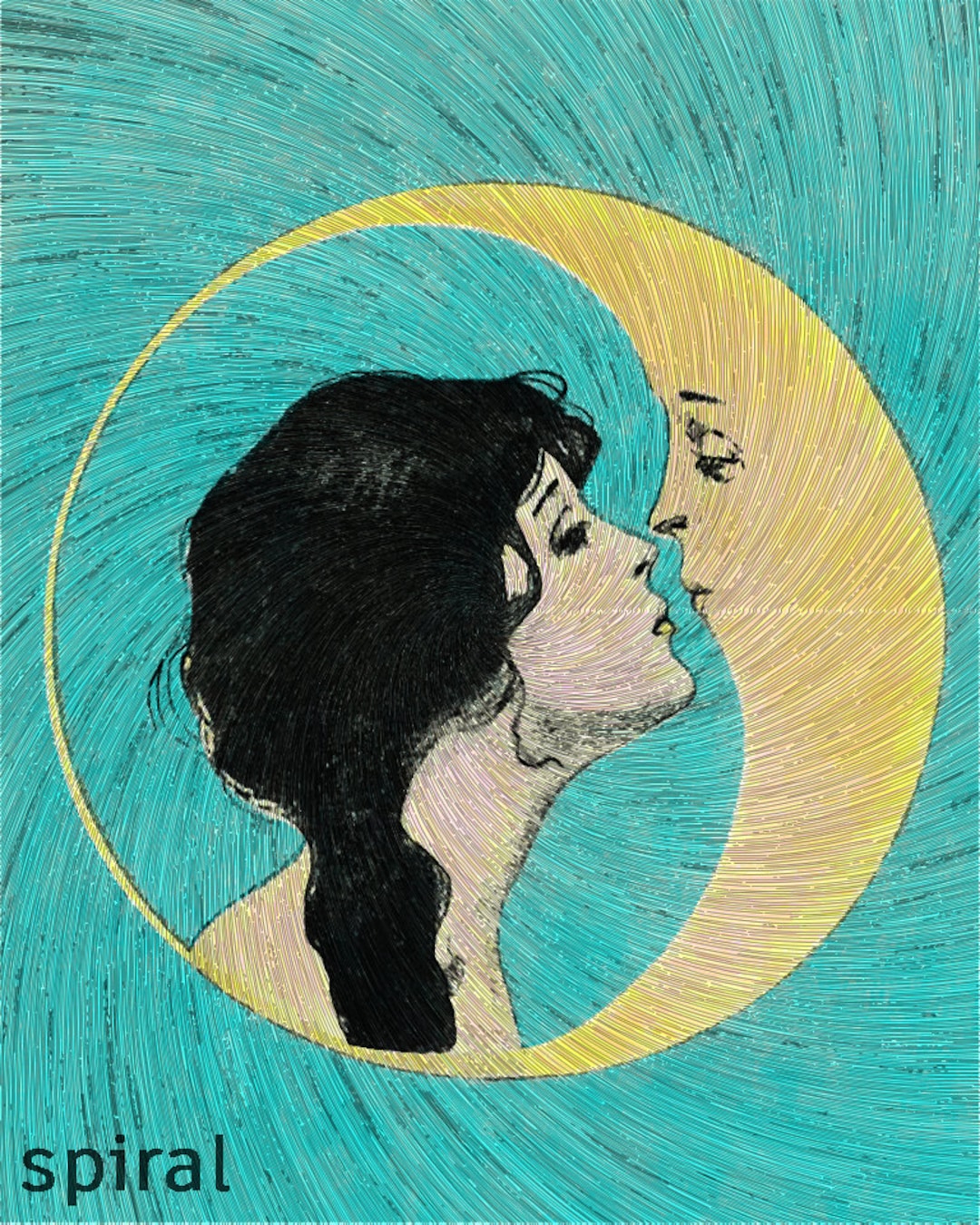 Vintage Woman Kissing Moon, Giclee Wall Art Prin,t Woman Kissing Moon ...
