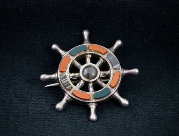 Antique Scottish Agate and Silver Ships Wheel - Gem