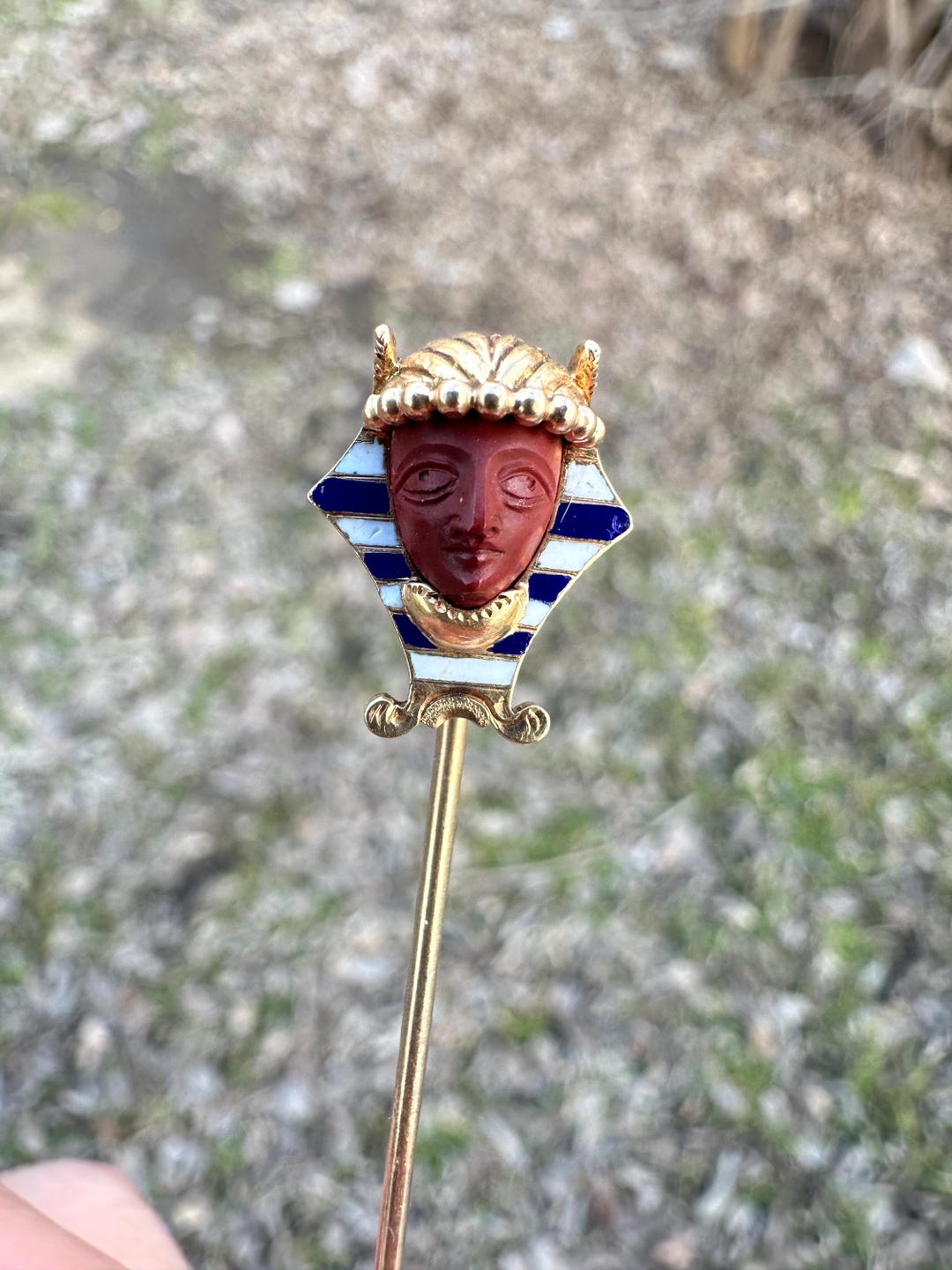 Antique Egyptian Revival 14K Gold & Hand Carved Jasper Pharaoh Stick ...