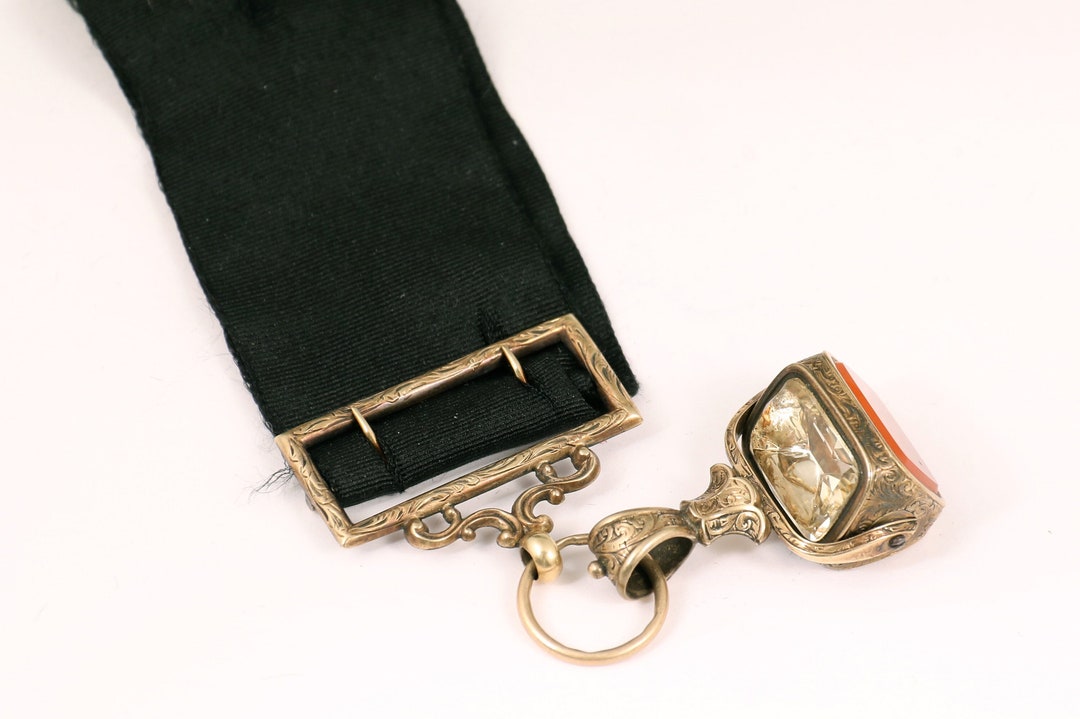 Antique Gold Three Sided Swivel Fob Crystal, Carnelian, Granite With ...