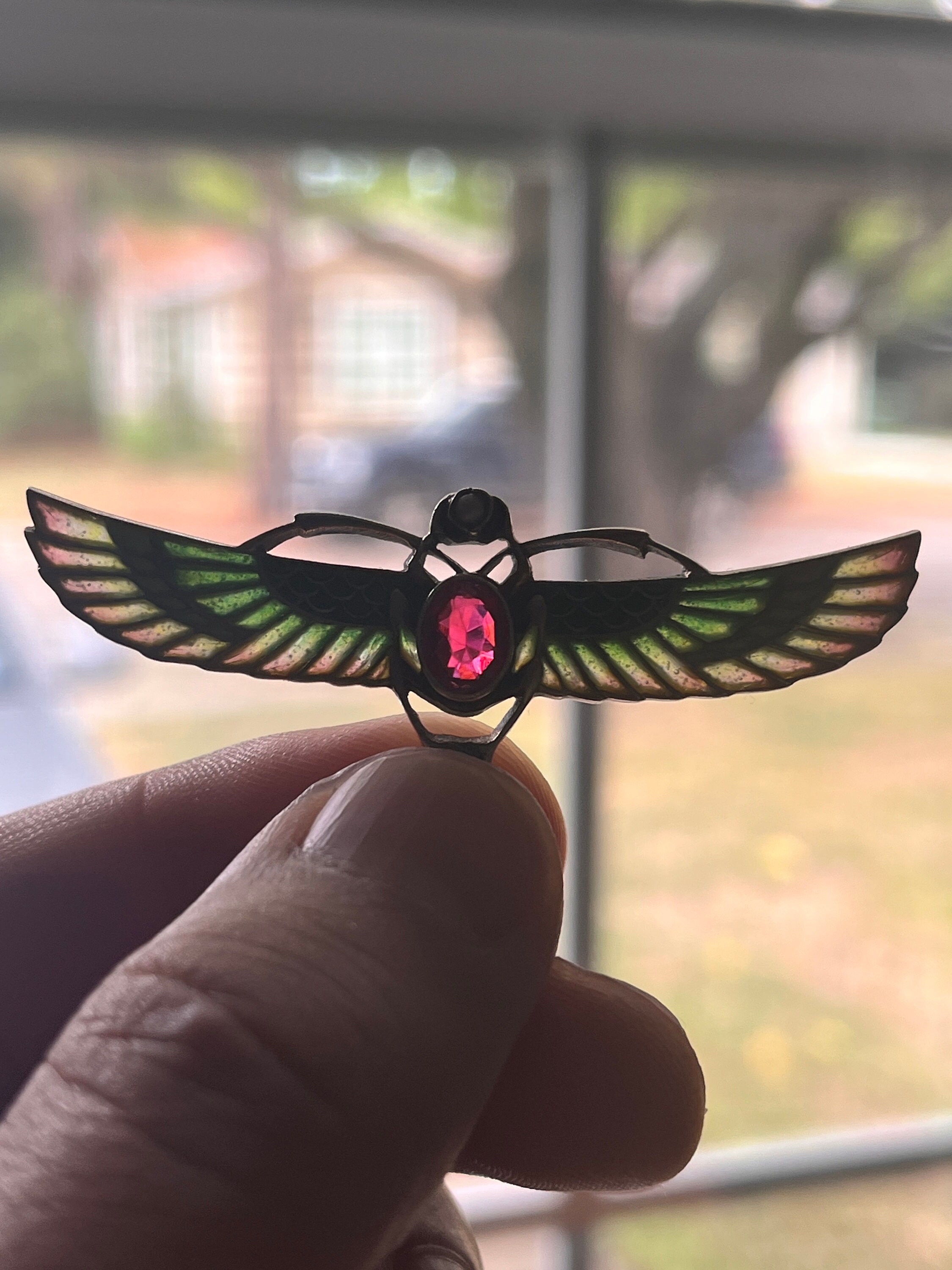 Egyptian Revival Scarab Silver and Garnet Pilque a Jour Brooch - Etsy