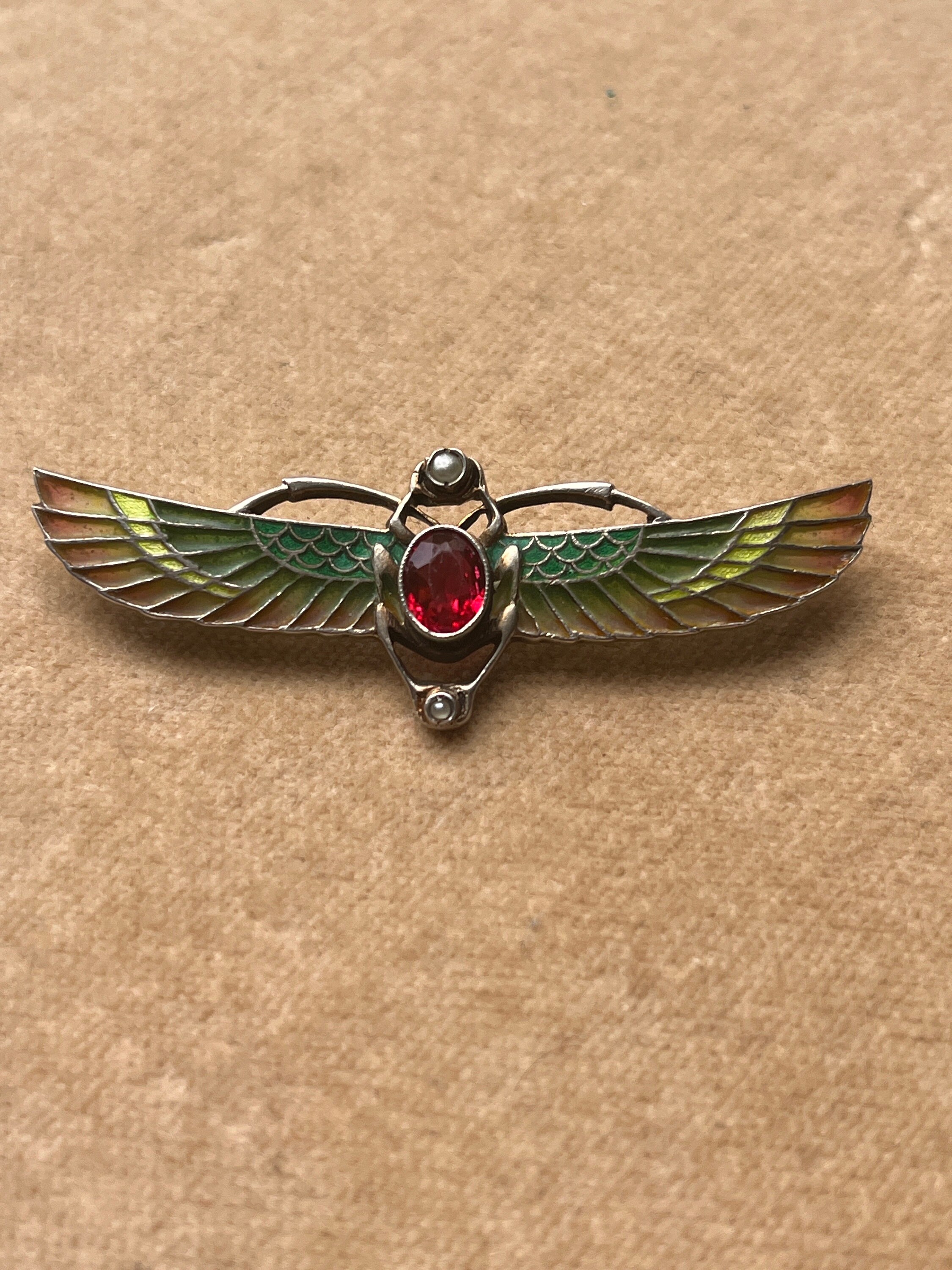 Egyptian Revival Scarab Silver and Garnet Pilque a Jour Brooch - Etsy
