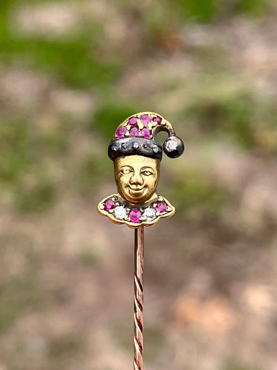 Antique Diamond and Ruby Court Jester / Clown Stick P… - Gem