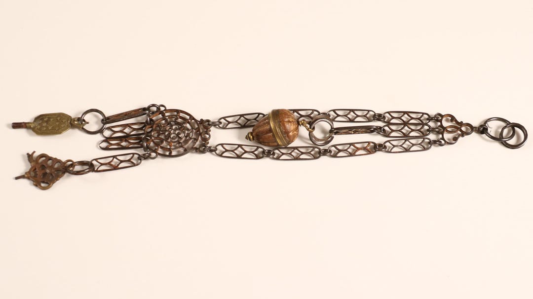 Antique Victorian Steel Chatelaine Chain With Watch Key & Fob – Ornate ...