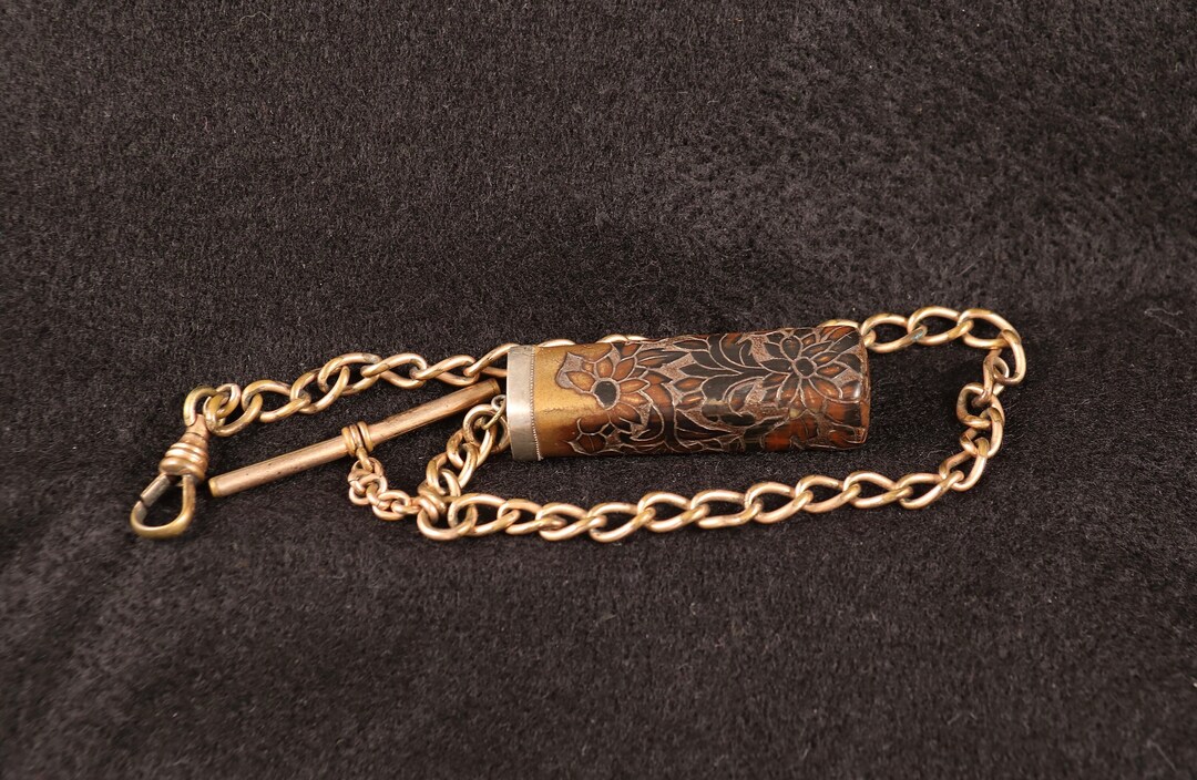 Antique Japanese Shakudo Pocket Watch Chain With Ornate Inlaid Fob ...