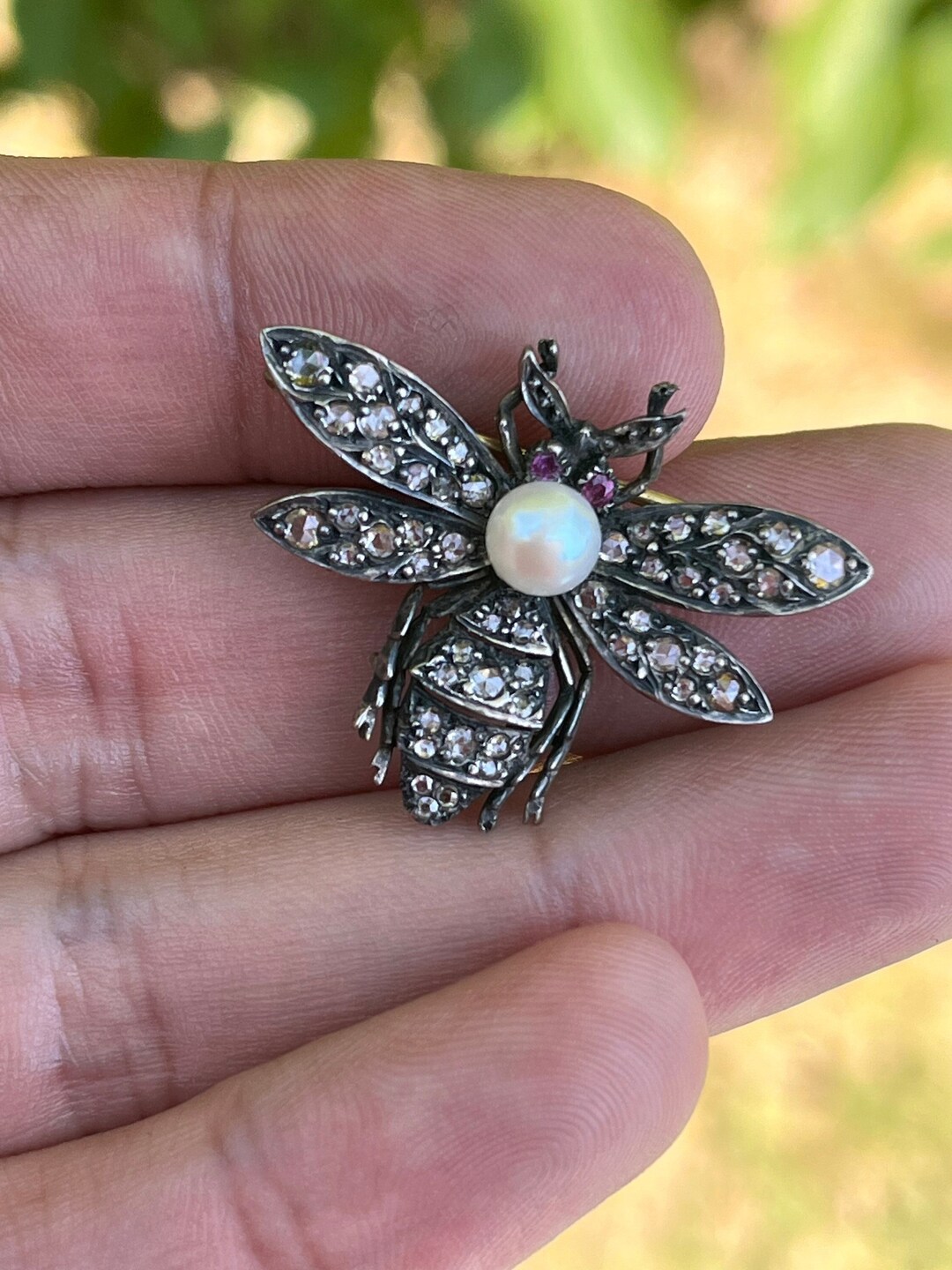 Antique Victorian Insect Brooch | Silver & Gold Bee Pin With Rose-cut ...
