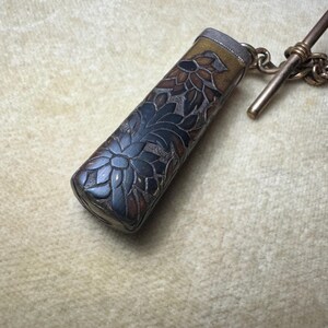 Antique Japanese Shakudo Pocket Watch Chain With Ornate Inlaid Fob ...