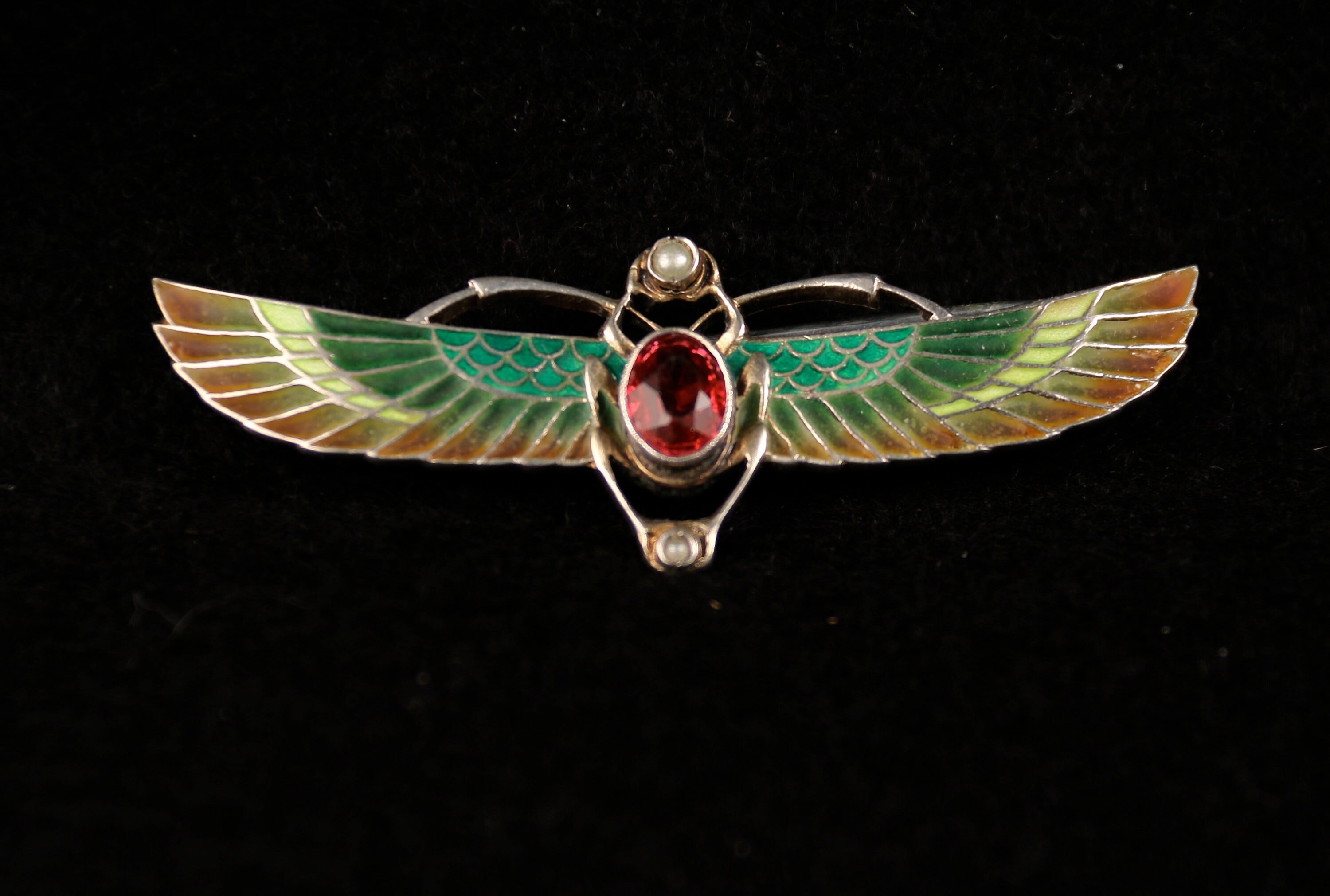 Egyptian Revival Scarab Silver and Garnet Pilque a Jour Brooch - Etsy