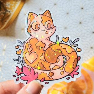 Cute Orange Cat Sticker - Holographic or Clear Laminate, Laptop Water ...