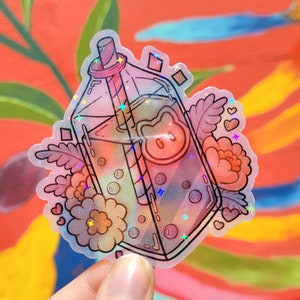 Rainbow Bubble Tea Sticker - Holographic Frosty Clear Sticker, Laptop ...