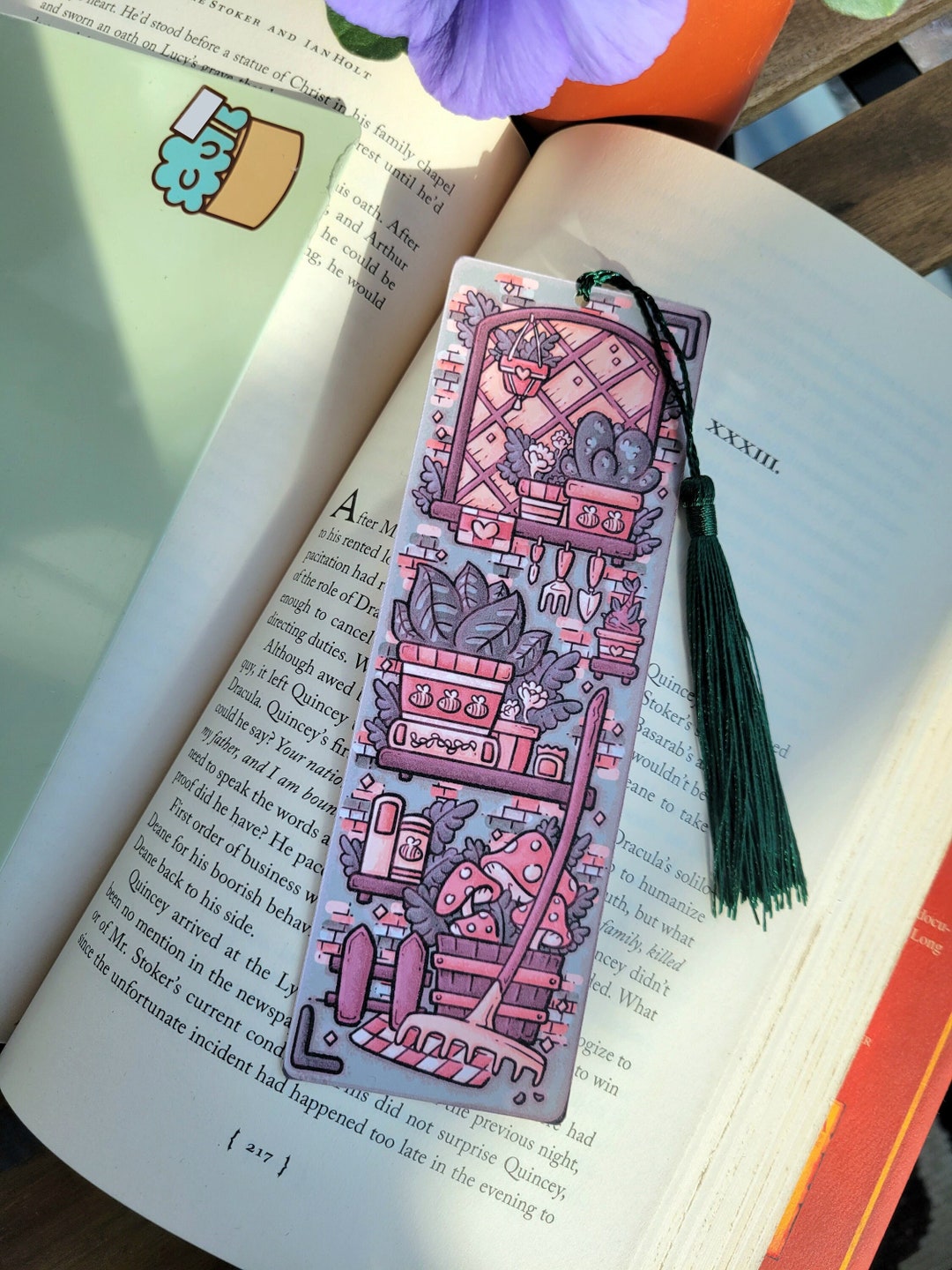 2"x6" Green Garden Bookmark With Tassel, Comfy Cozy Cottage Gardening ...