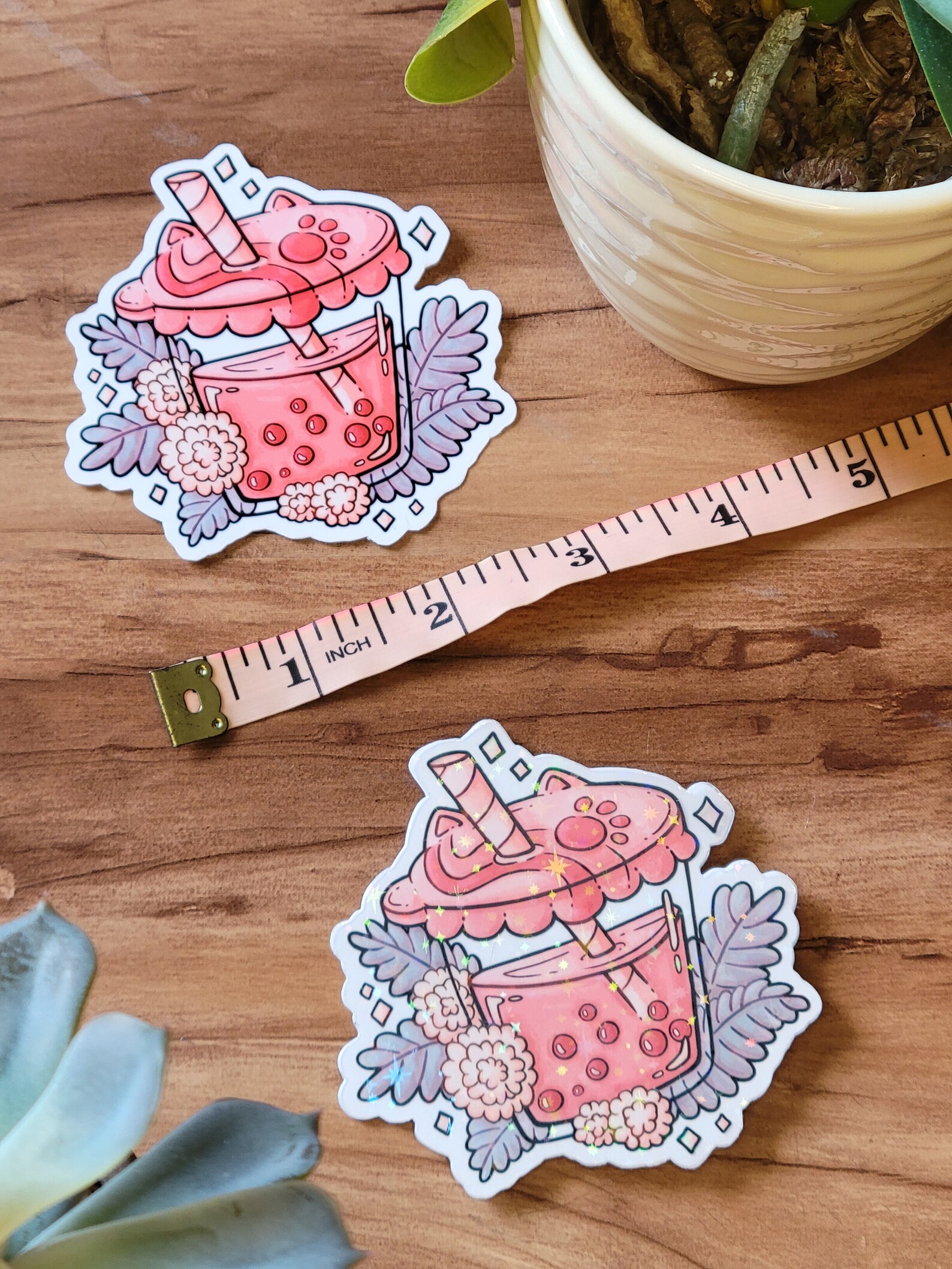 Pink Bubble Tea Sticker Holographic or Clear Laminate - Etsy