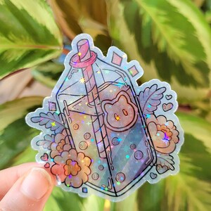 Rainbow Bubble Tea Sticker - Holographic Frosty Clear Sticker, Laptop ...