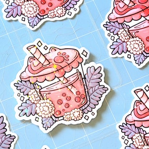 Pink Bubble Tea Sticker - Holographic or Clear Laminate, Frosty Clear ...