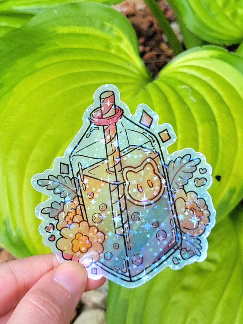 Rainbow Bubble Tea Sticker - Holographic Frosty Clear Sticker, Laptop ...