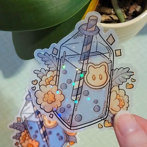 Blue Bubble Tea Sticker - Holographic or Clear Laminate, Frosty Clear ...