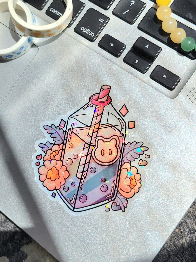 Rainbow Bubble Tea Sticker - Holographic Frosty Clear Sticker, Laptop ...