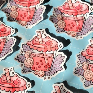 Pink Bubble Tea Sticker - Frosty Clear Transparent Sticker, Cute Laptop ...