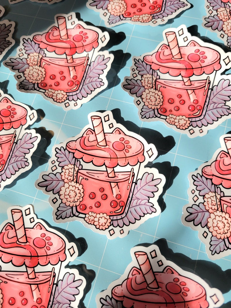 Pink Bubble Tea Sticker Frosty Clear Transparent Sticker - Etsy