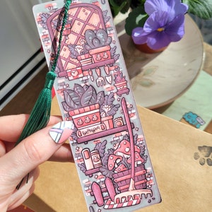 2"x6" Green Garden Bookmark With Tassel, Comfy Cozy Cottage Gardening ...