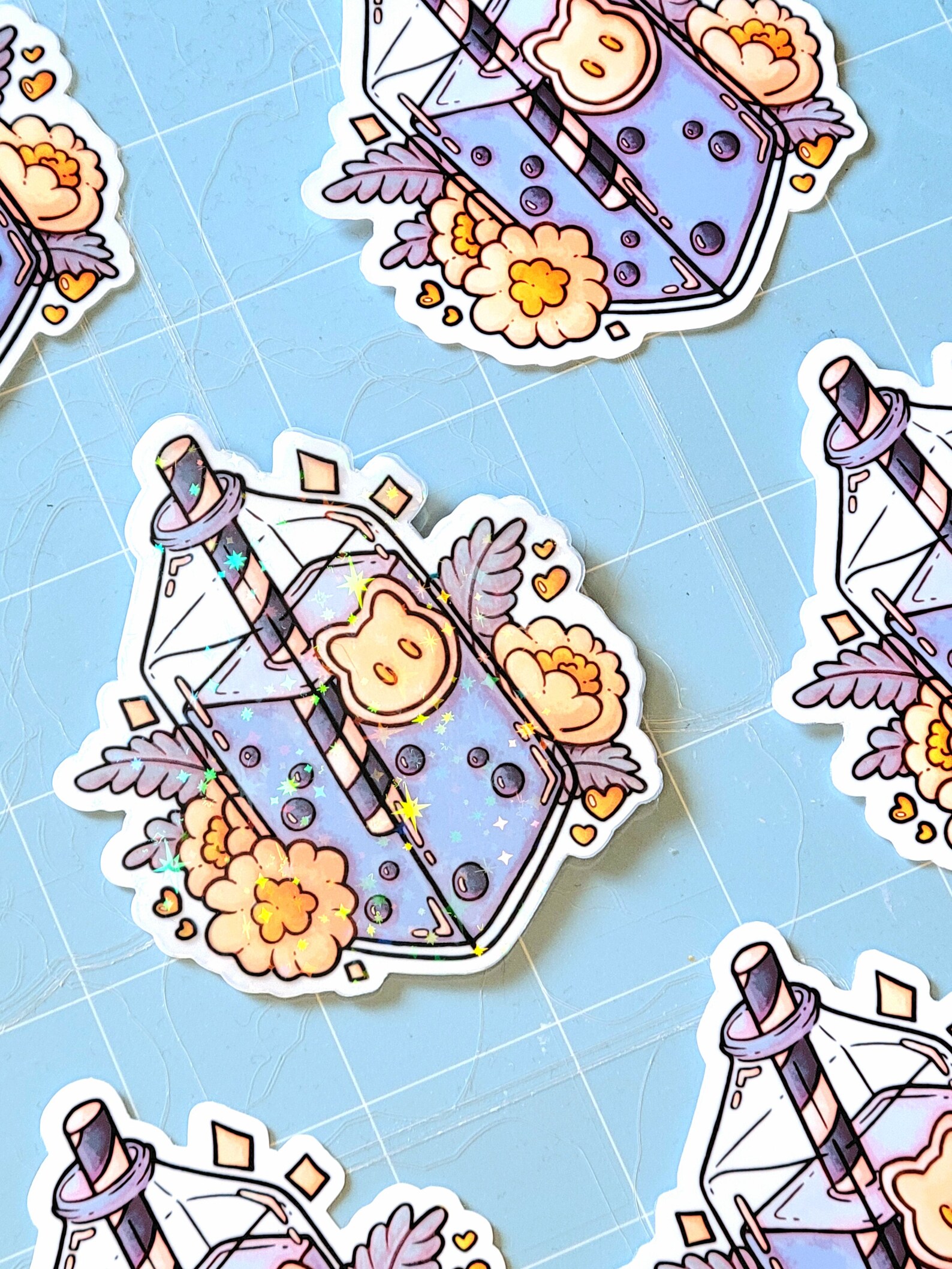 Blue Bubble Tea Sticker - Holographic or Clear Laminate, Frosty Clear ...