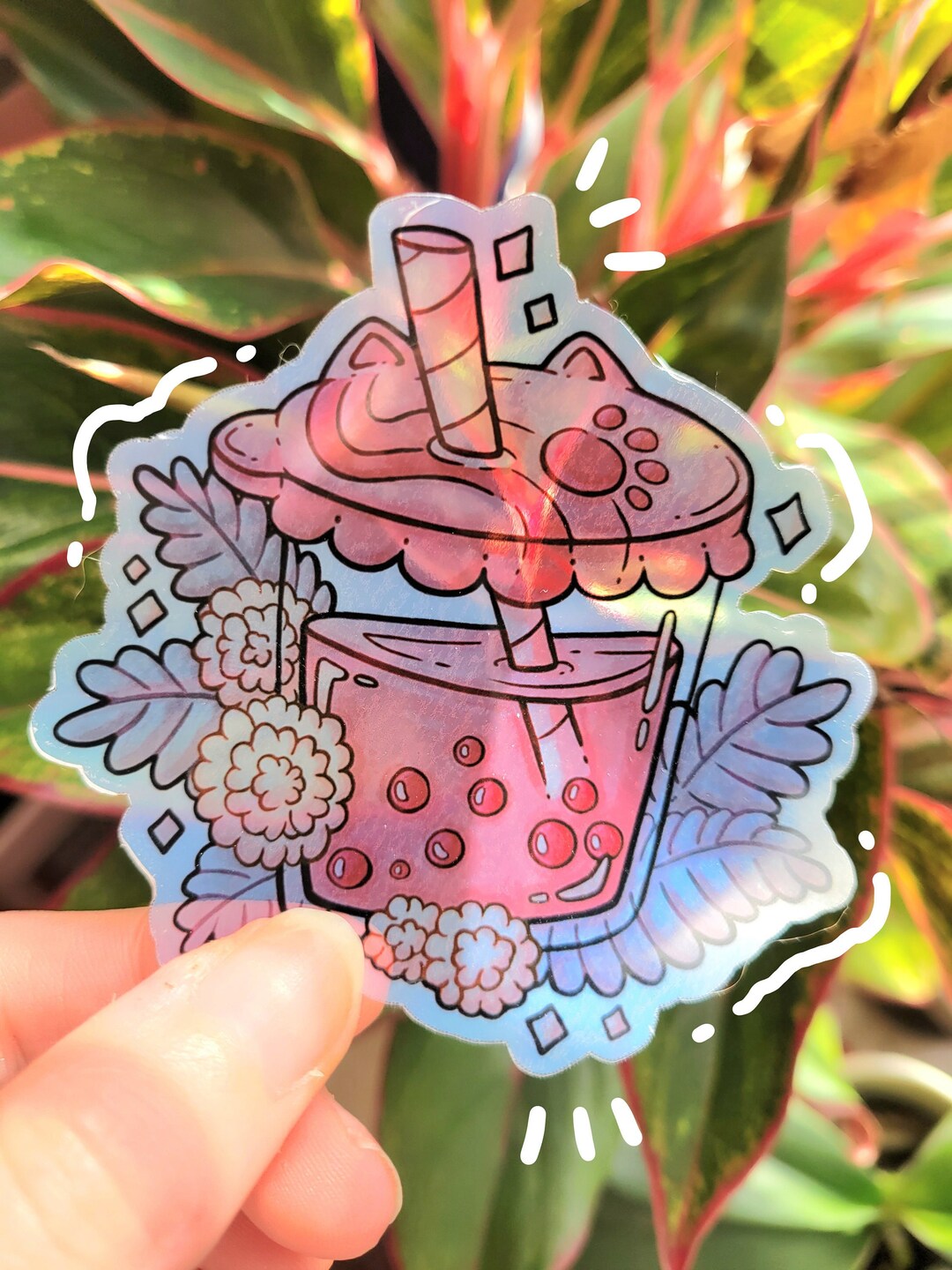 Pink Bubble Tea Sticker - Frosty Clear Transparent Sticker, Cute Laptop ...