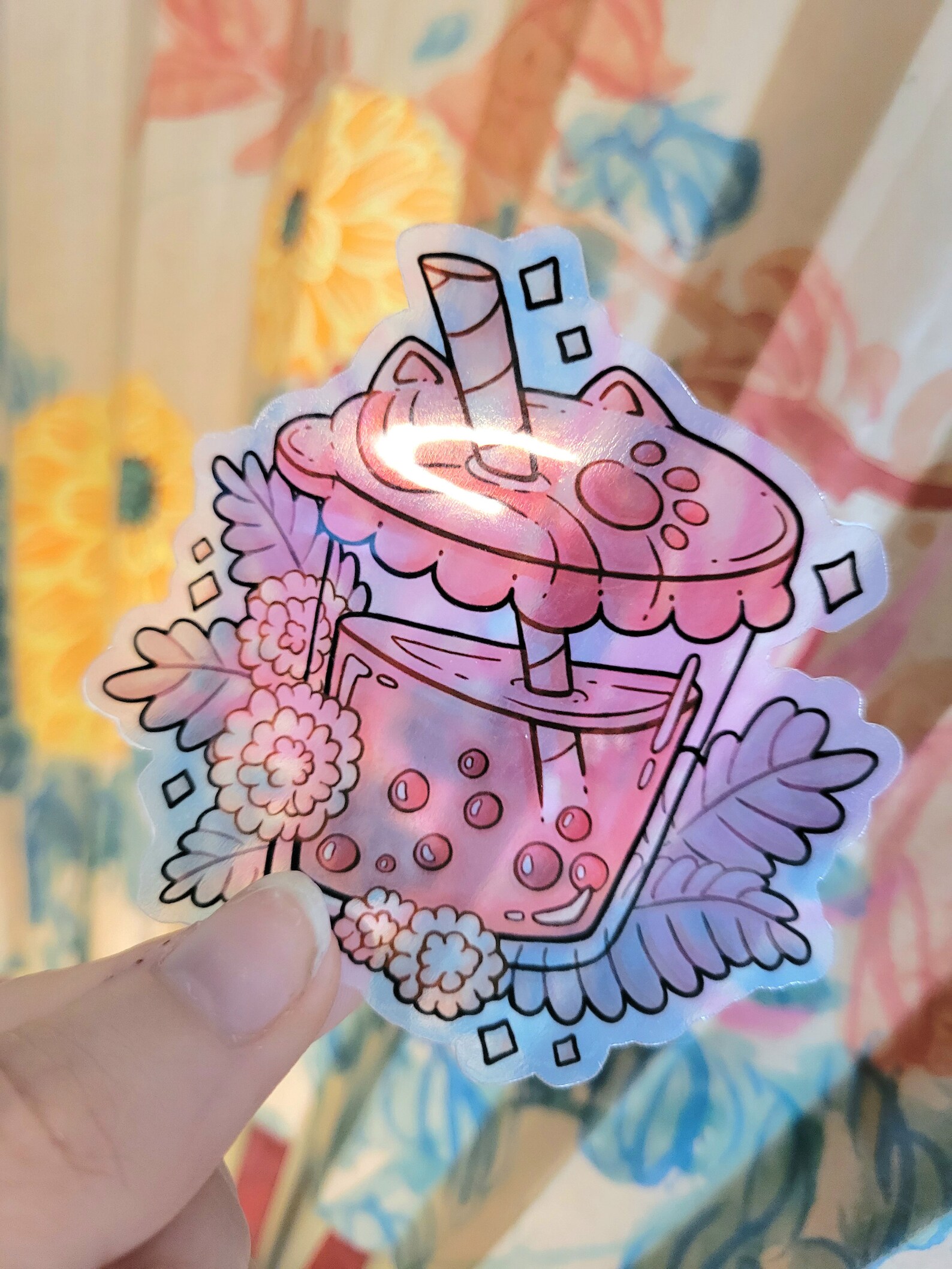 Pink Bubble Tea Sticker Frosty Clear Transparent Sticker - Etsy