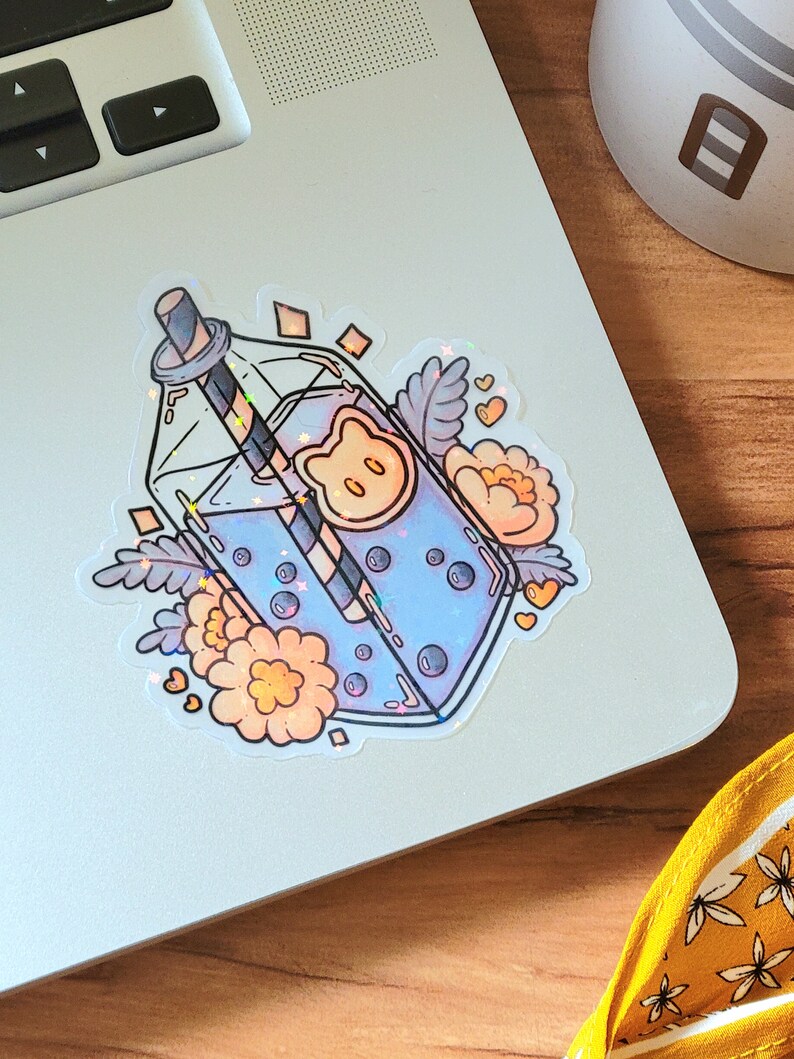 Blue Bubble Tea Sticker Holographic or Clear Laminate - Etsy