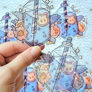 Blue Bubble Tea Sticker - Holographic or Clear Laminate, Frosty Clear ...