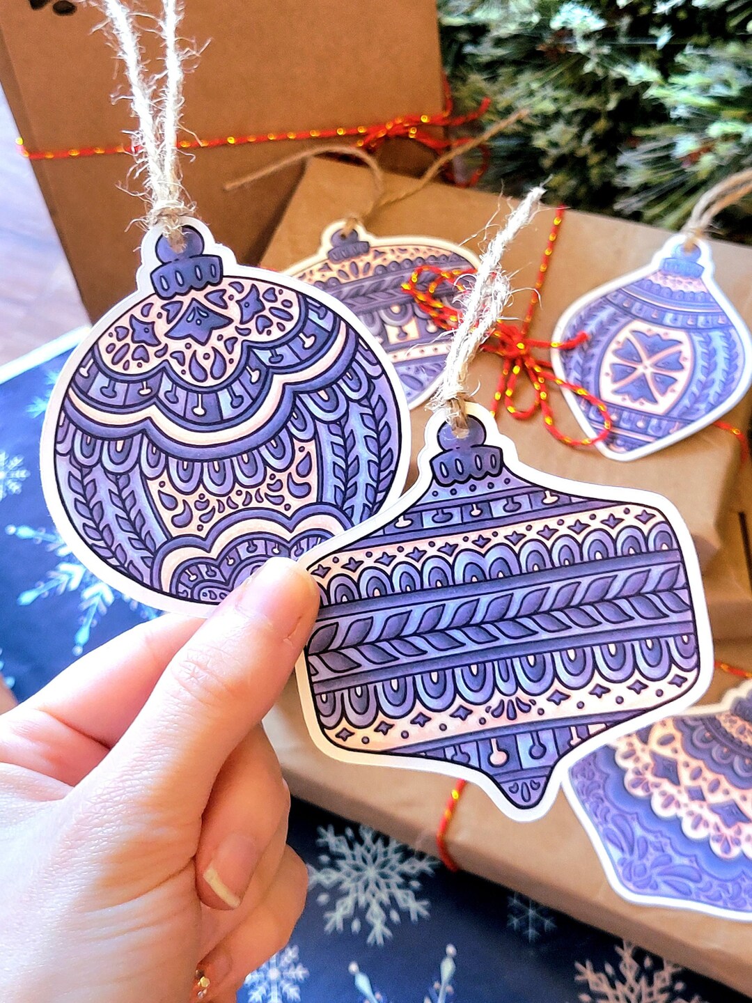 Set of 5 Rustic Gift Hang Tags Blue Ornaments With String - Etsy