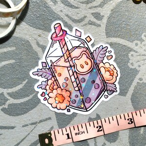 Rainbow Bubble Tea Sticker - Holographic Frosty Clear Sticker, Laptop ...