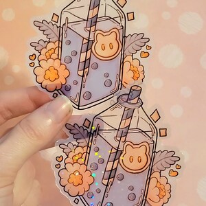 Blue Bubble Tea Sticker - Holographic or Clear Laminate, Frosty Clear ...