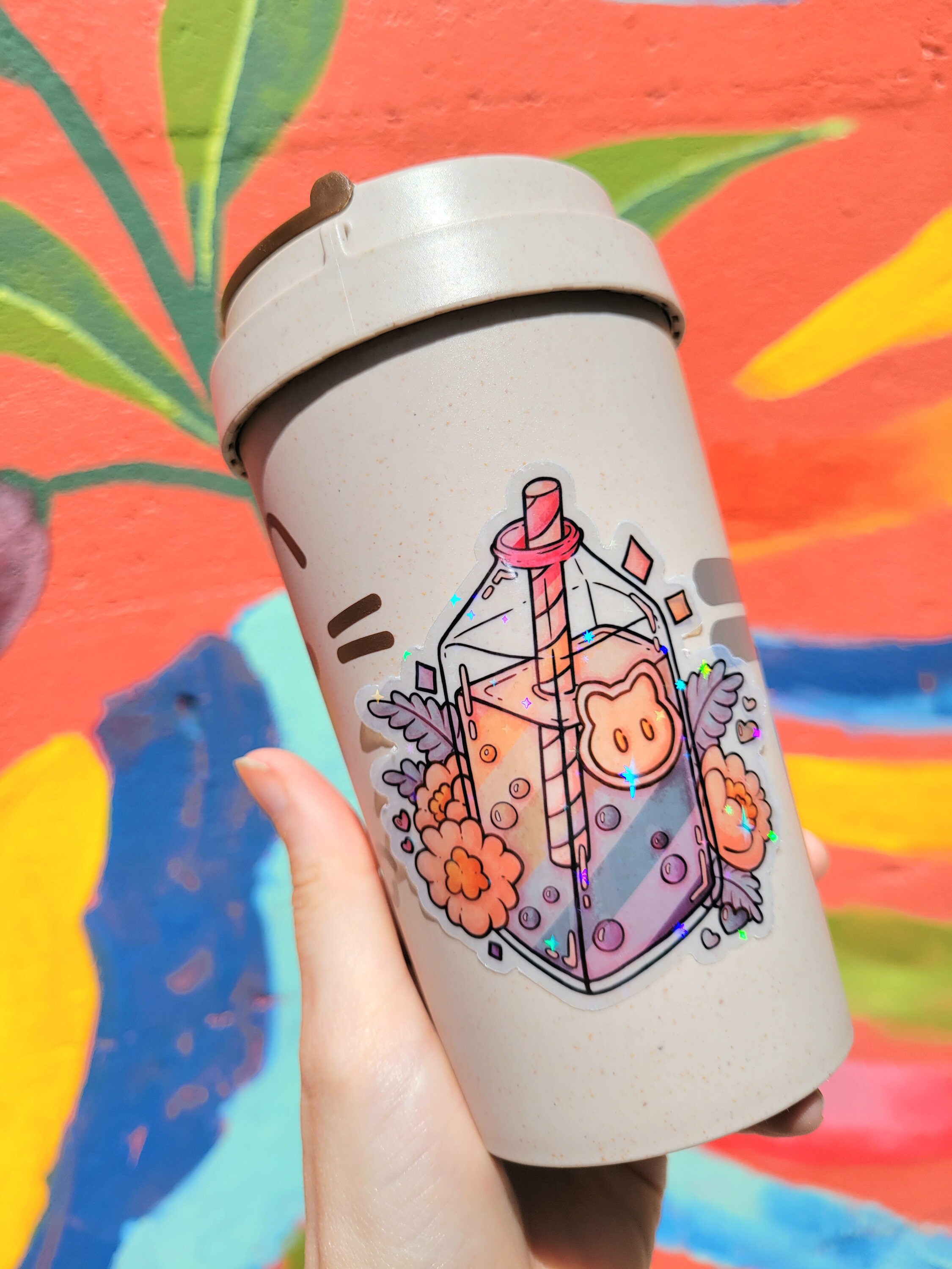 Rainbow Bubble Tea Sticker - Holographic Frosty Clear Sticker, Laptop ...
