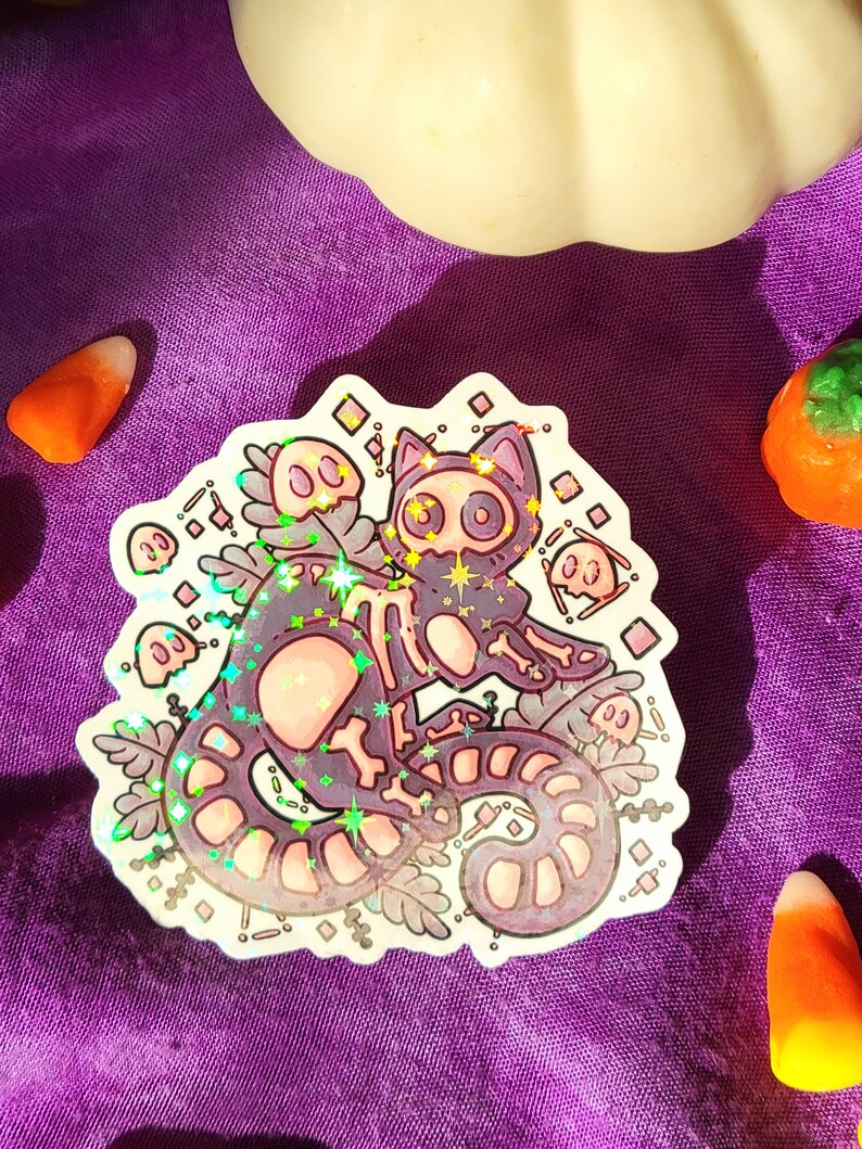 Cute Skeleton Sticker Halloween Cat Laptop Water Bottle - Etsy