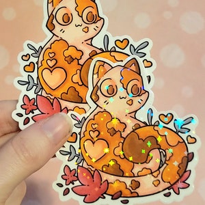 Cute Orange Cat Sticker - Holographic or Clear Laminate, Laptop Water ...