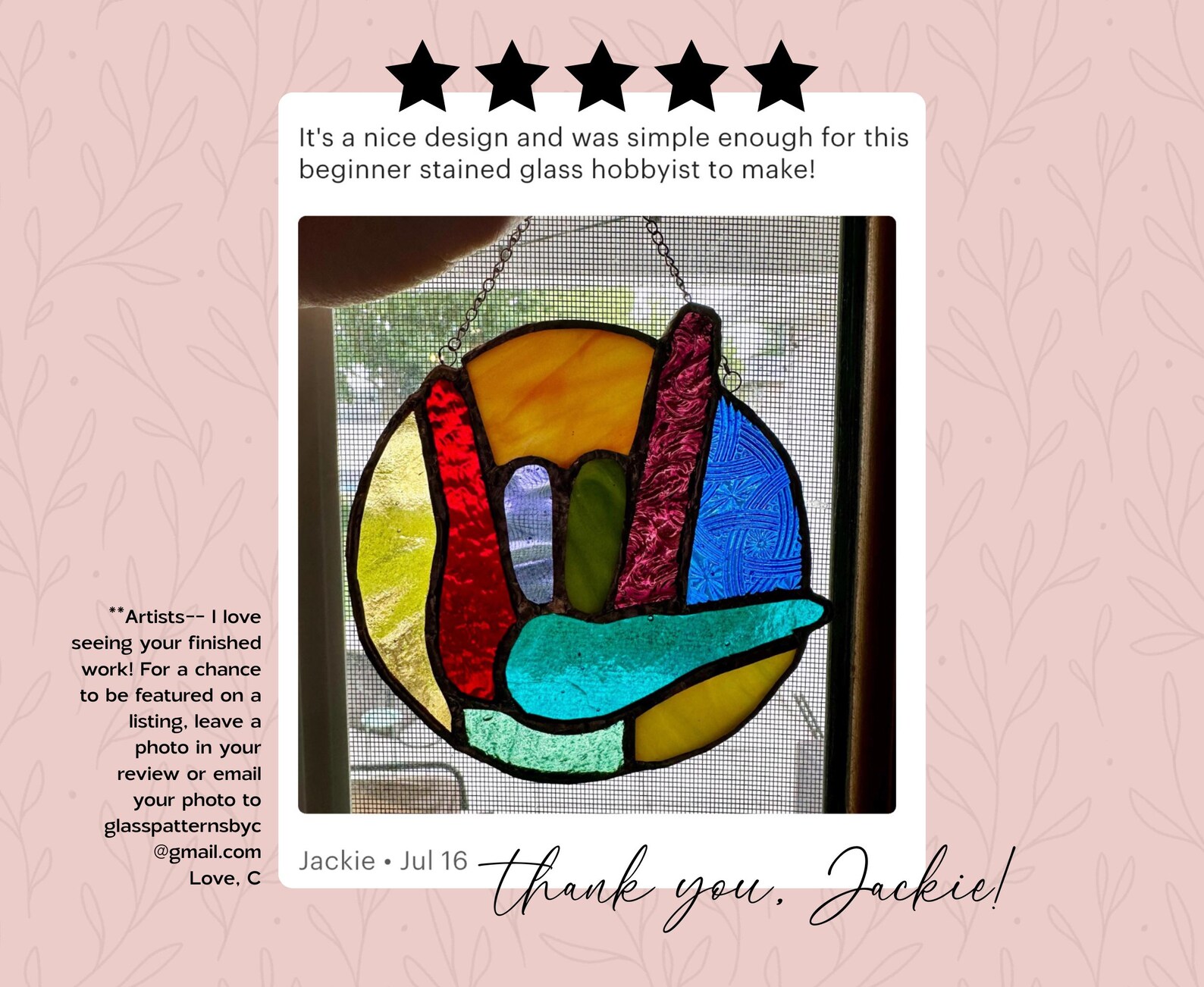 ILY Hand Stained Glass Pattern Digital Download Suncatcher I Love You ...