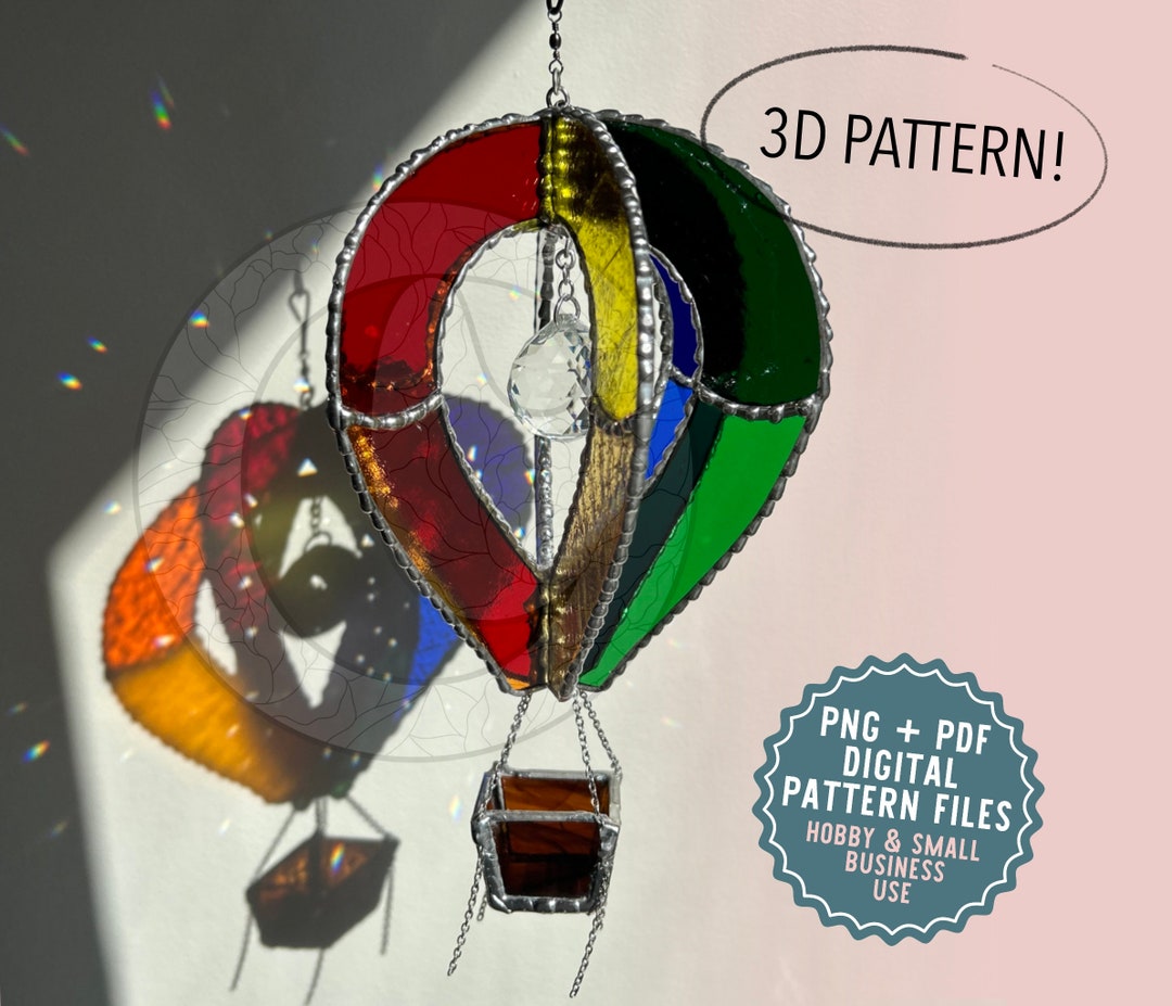 3D Spinner Hot Air Balloon Stained Glass Pattern Digital Download PNG ...