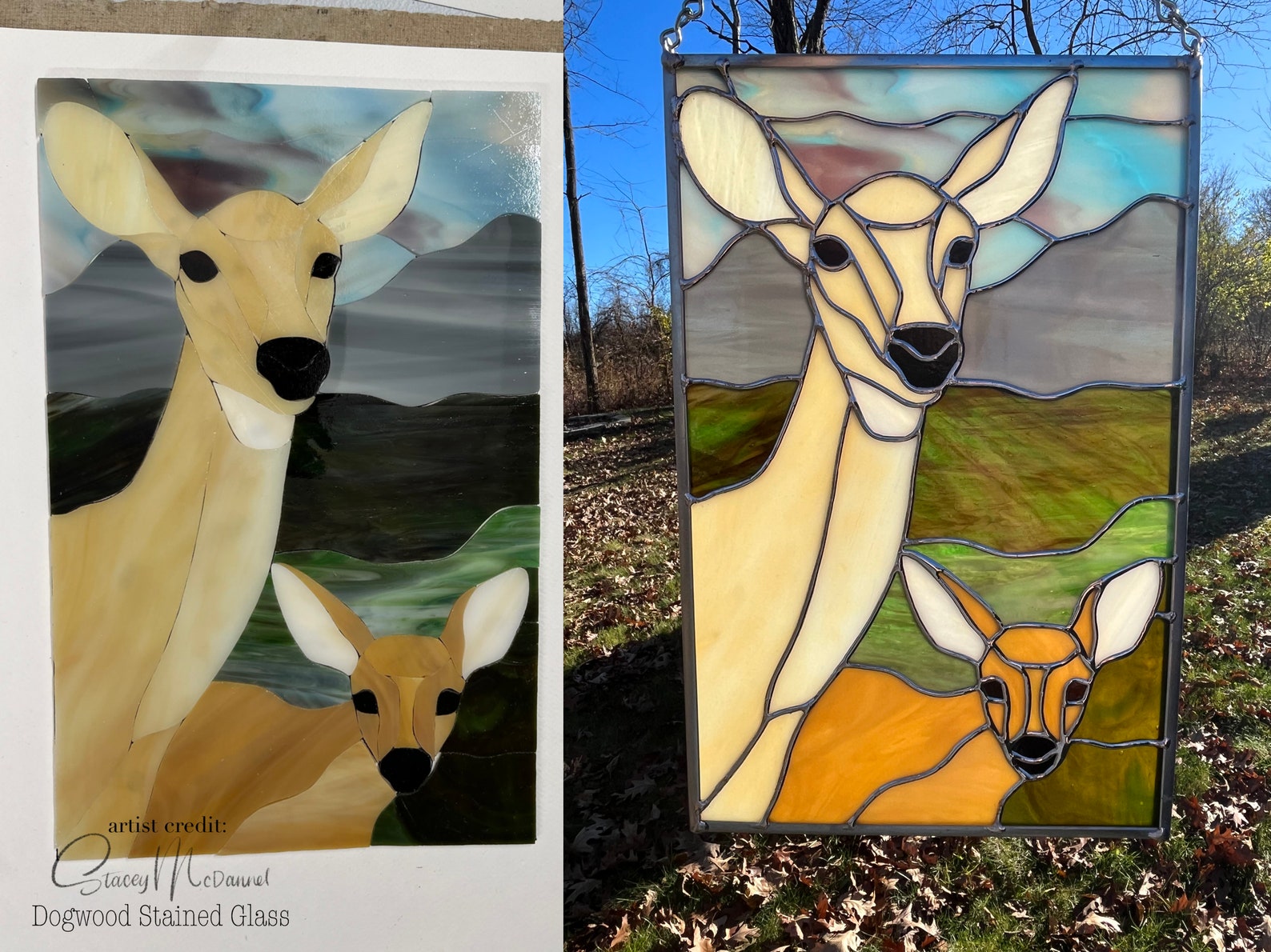 Doe & Fawn Stained Glass Pattern Digital Download Hunter Gifts Deer and ...