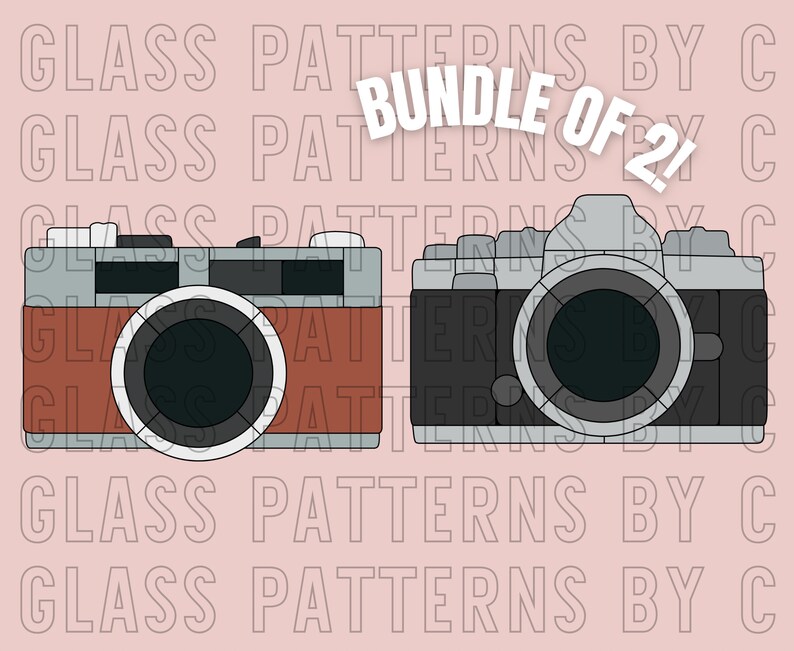 Vintage Cameras Retro Stained Glass Pattern Bundle of 2 Digital ...