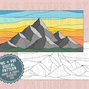 Mountain Range Stained Glass Pattern Digital Download Mountains Rockies ...