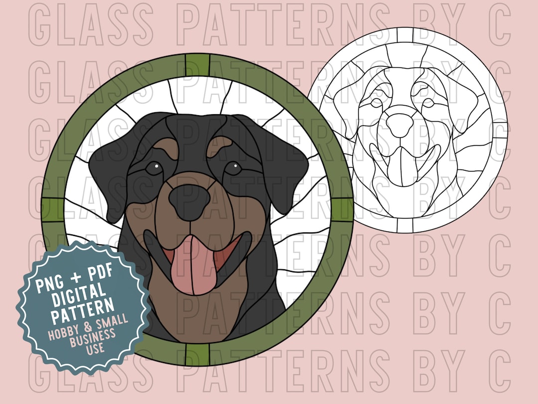 Rottweiler Stained Glass Pattern Digital Download Rottie Pup Puppy Dog ...