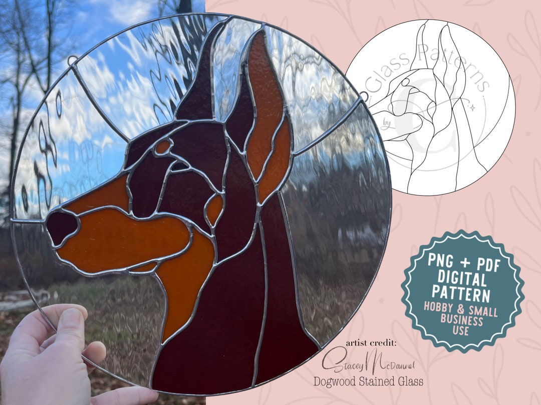 Doberman Stained Glass Pattern Digital Download SVG PNG PDF Glass ...