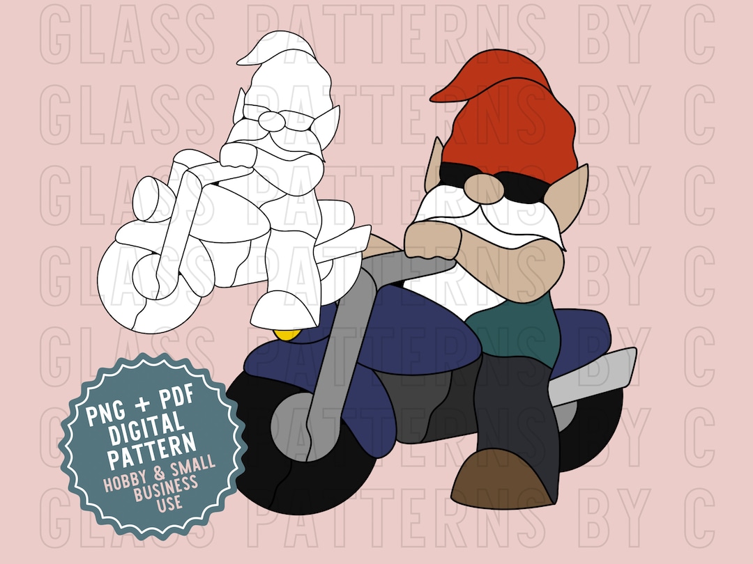 Rider Gnome Motorcycle Stained Glass Pattern Digital Download PDF PNG ...