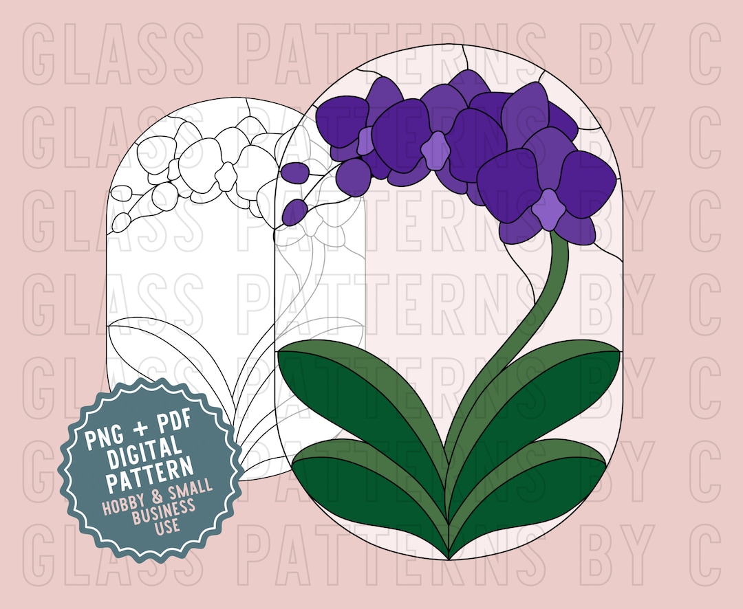 Orchid Plant Stained Glass Pattern Digital Download PNG PDF Flower ...