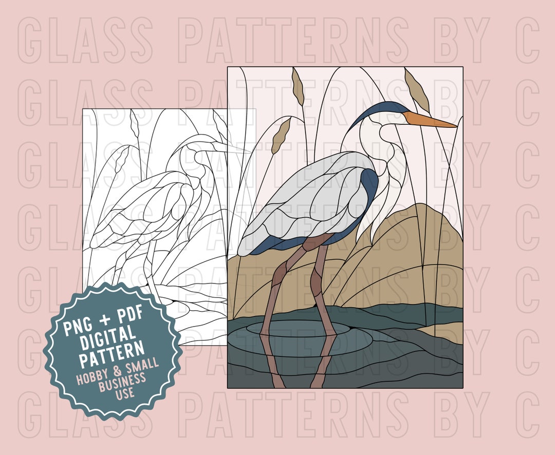 Heron Stained Glass Pattern Digital Download PNG PDF Egret Crane Glass ...