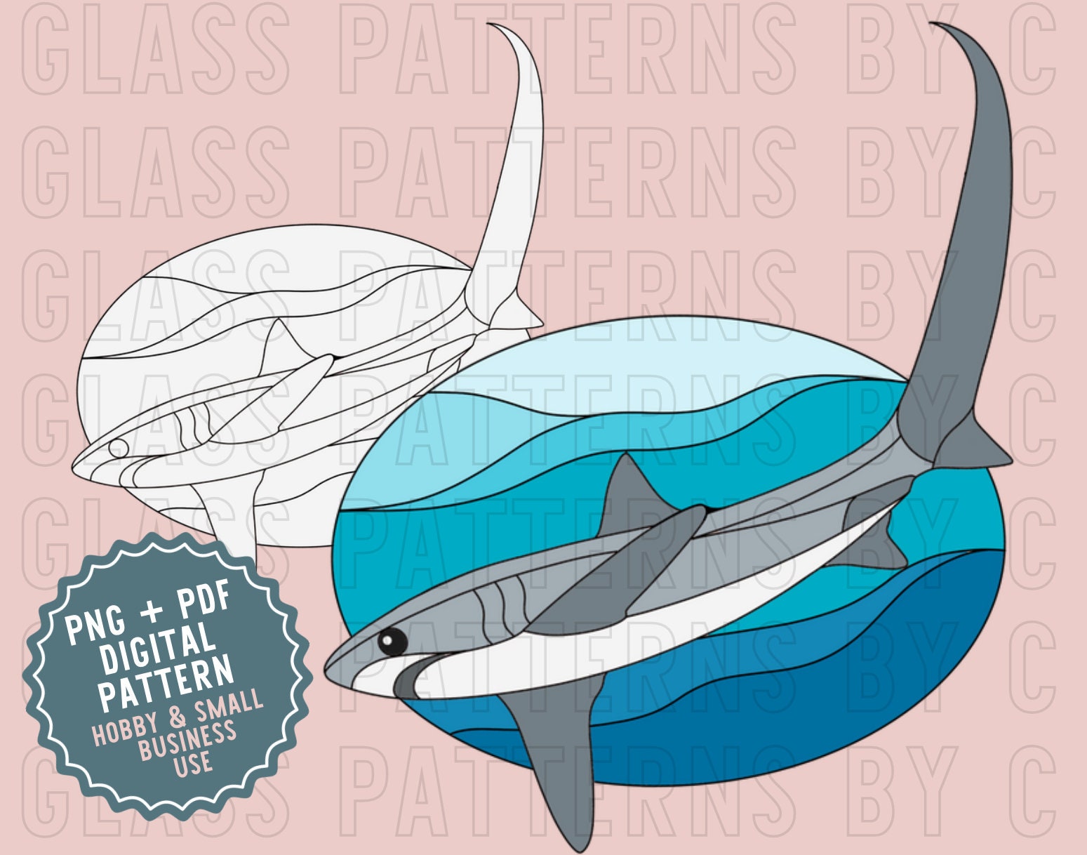 Thrasher Shark PNG PDF Stained Glass Pattern Digital Download Sharks ...