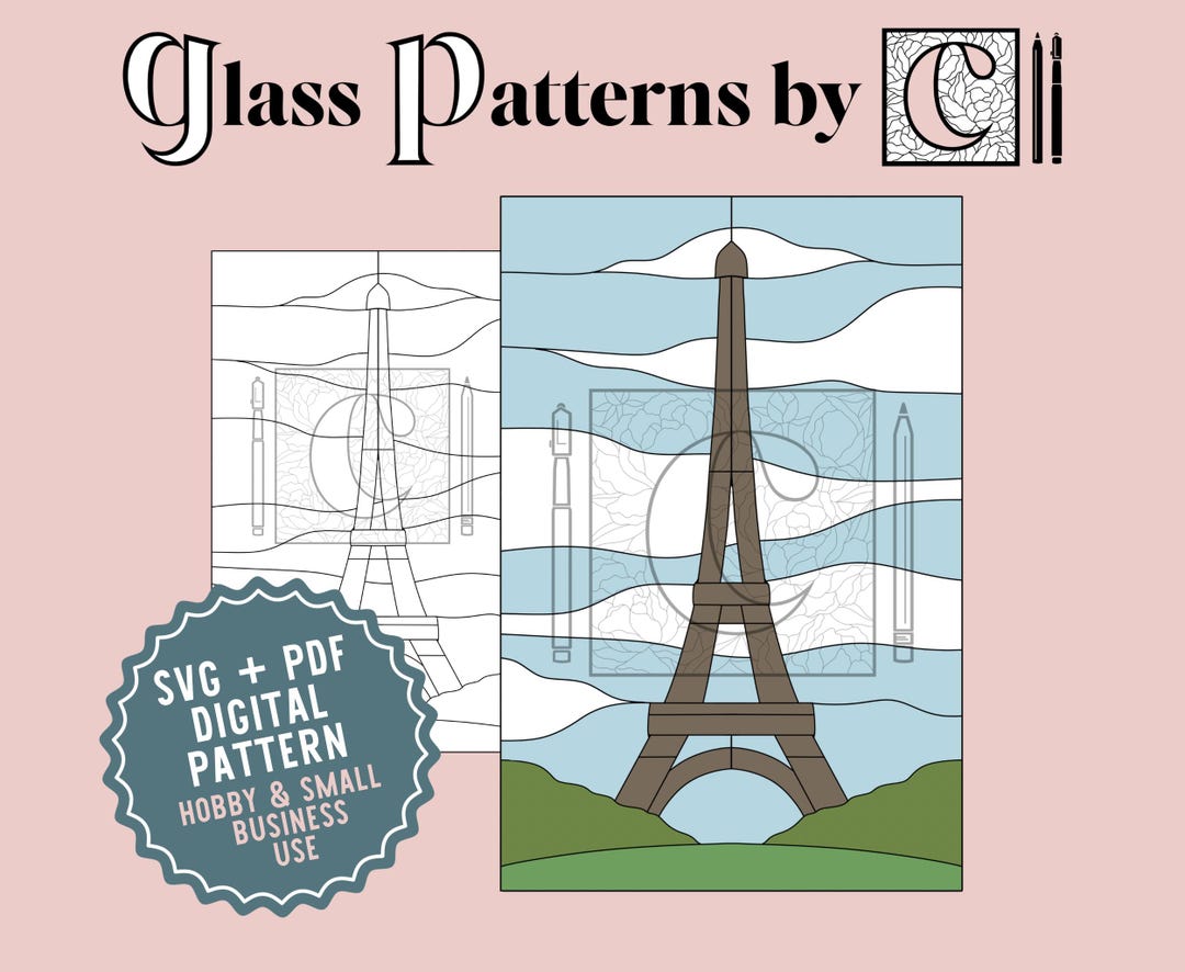 Eiffel Tower Stained Glass Pattern Digital Download PNG SVG PDF Glass ...